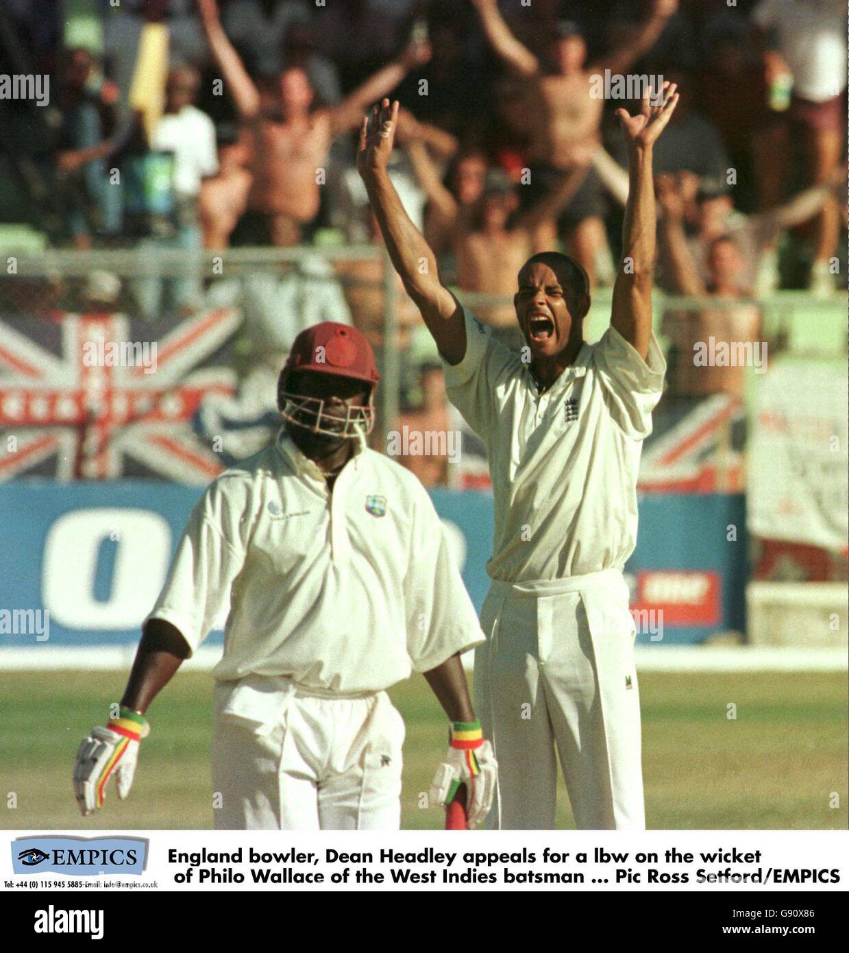 England bowler Dean Headley (right) appeals for the wicket of West ...