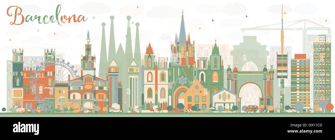 Abstract Barcelona Skyline with Color Buildings. Vector Illustration ...