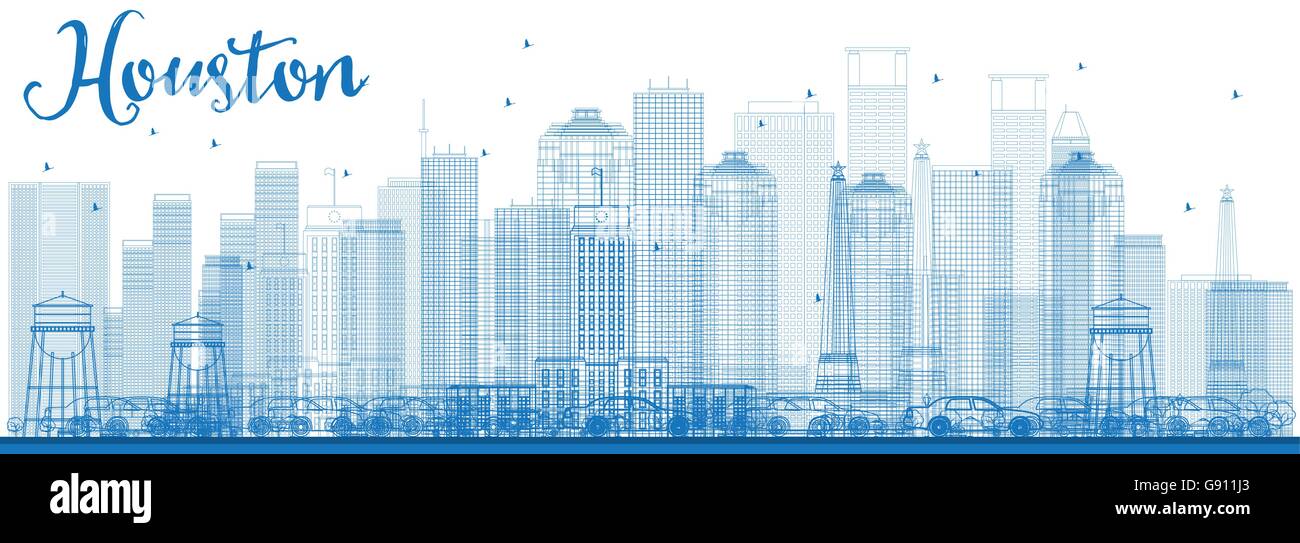 Outline Houston Skyline with Blue Buildings. Vector Illustration ...