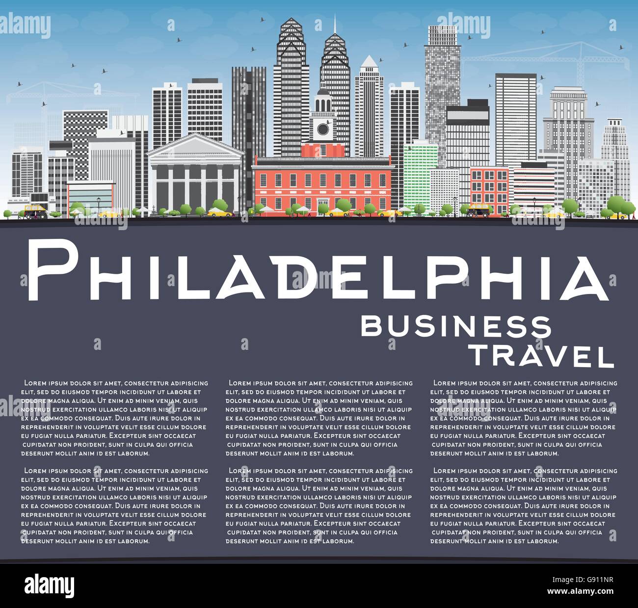 Philadelphia Skyline with Gray Buildings, Blue Sky and Copy Space ...