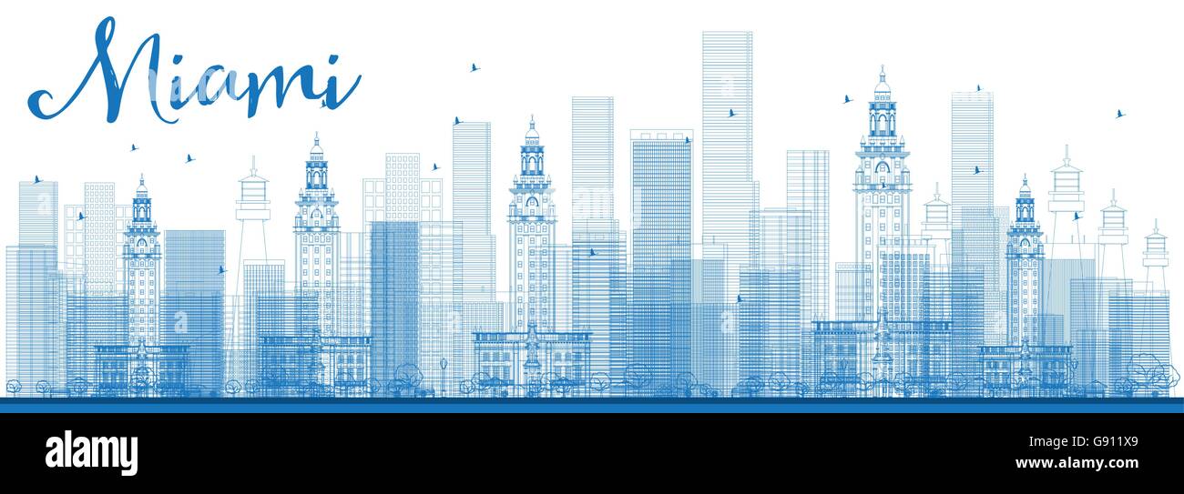 Outline Miami Skyline with Blue Buildings. Vector Illustration ...