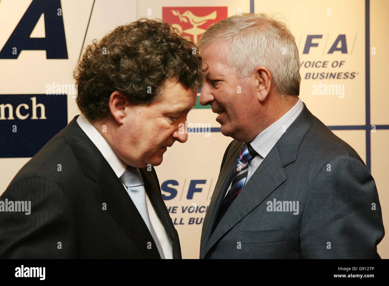 EU Commissioner Charlie McGreevy (right) speaking to Pat Delaney ...