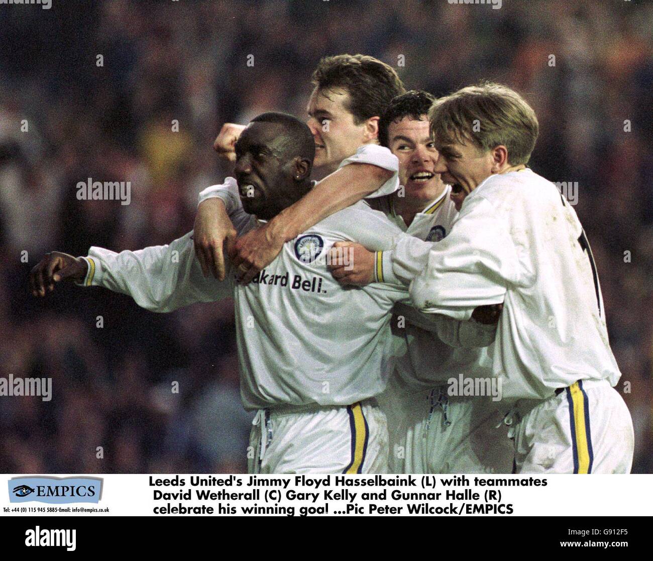 Leeds United's Jimmy Floyd Hasselbaink (left) celebrates his winning ...