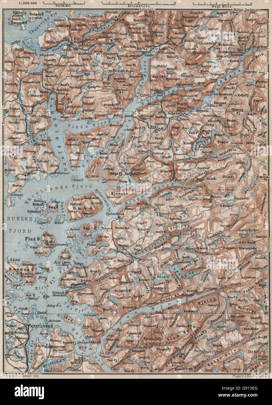 STAVANGER/BOKNA FJORD topo-map. Nedstrand Tau Sauda Etne. Norway kart ...