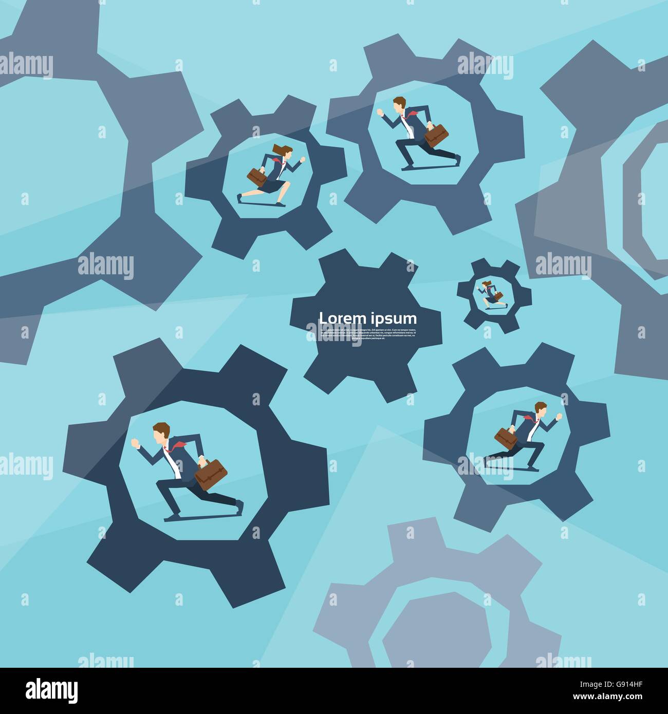 Business People Group Run In Cog Wheel Concept Teamwork Stock Vector ...