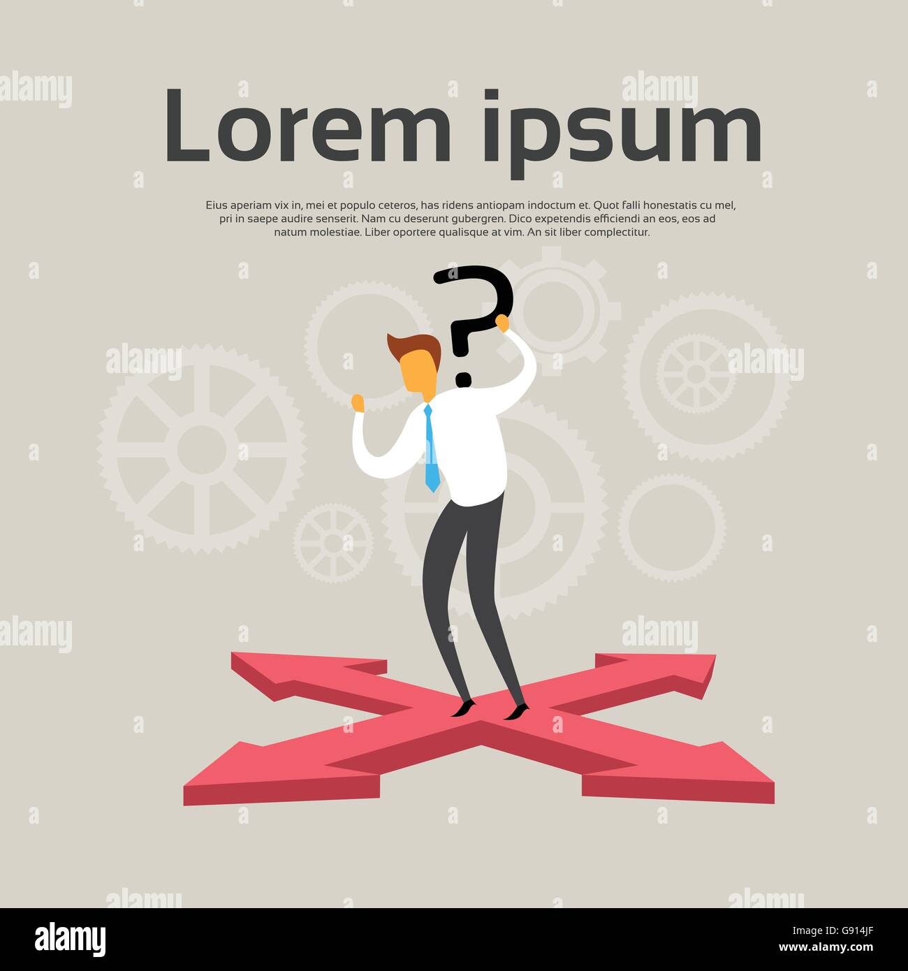 Business Man Standing Sign Choose Direction Way Arrow Question Mark ...