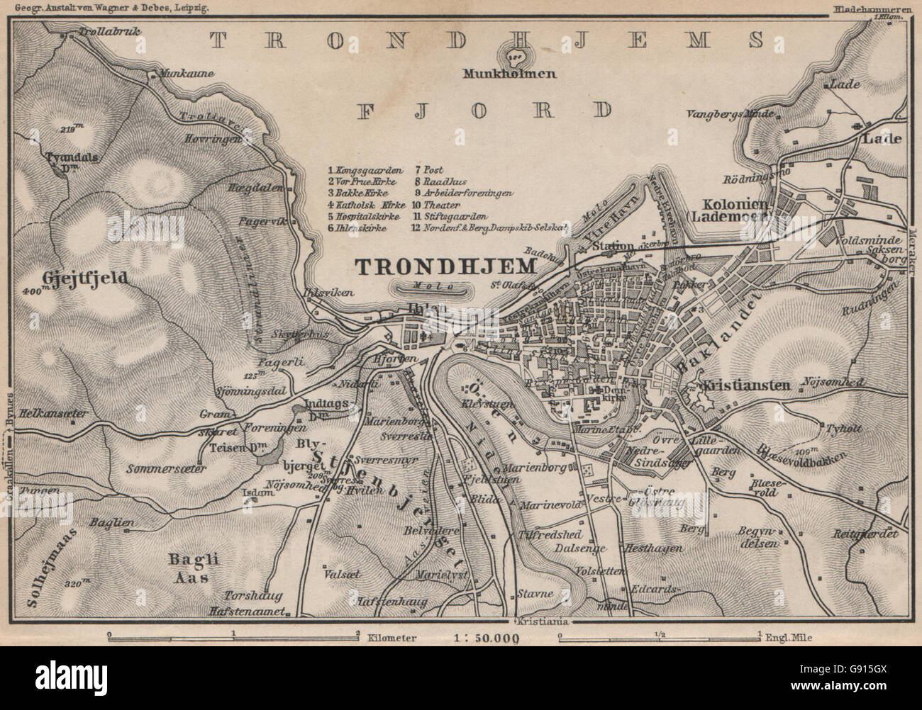 TRONDHEIM Trondhjem antique town city byplan & environs. Norway kart ...
