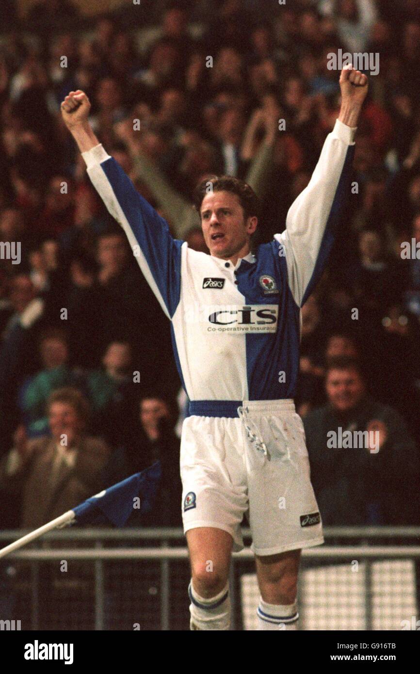 Blackburns Kevin Gallagher celebrates scoring the second goal Stock ...