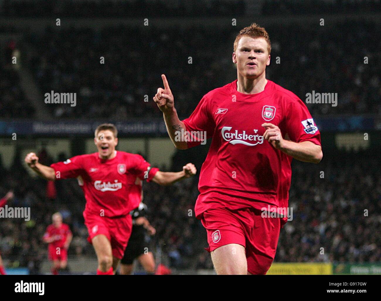 Liverpools john arne riise celebrates his goal with steven gerrard hi ...