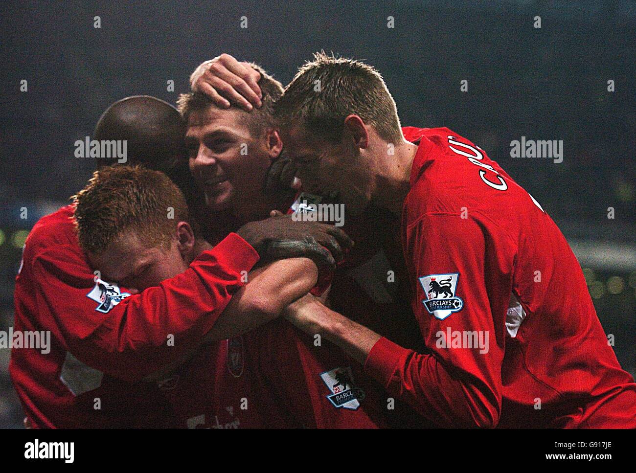 Liverpools john arne riise celebrates his goal with steven gerrard hi ...