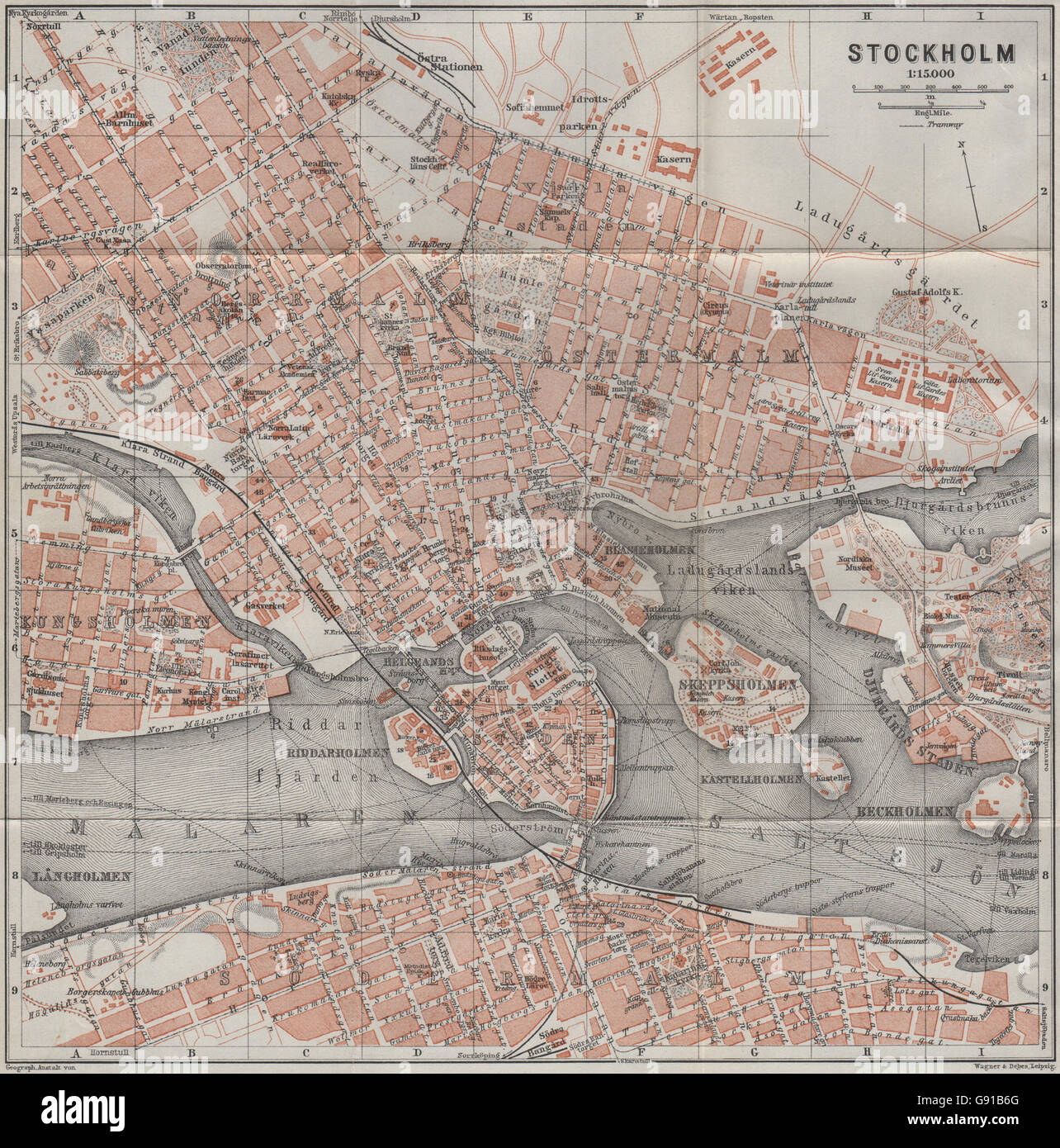 STOCKHOLM antique town city stadsplan. Sweden karta. BAEDEKER, 1909 old ...