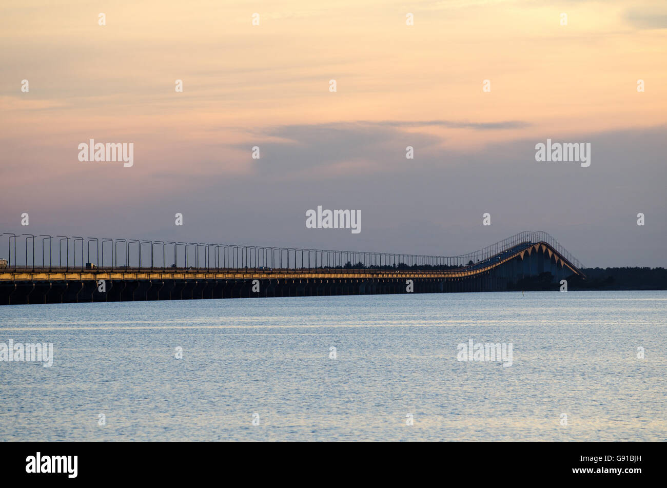 Evening view at the Oland bridge in Sweden, connecting the island Oland ...