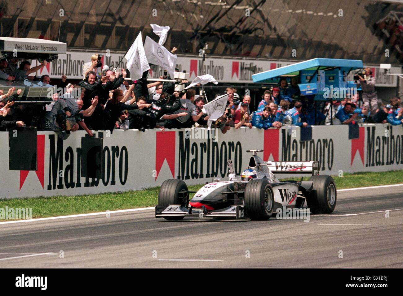 Formula One Motor Racing - Spanish Grand Prix. Mika Hakkinen celebrates ...