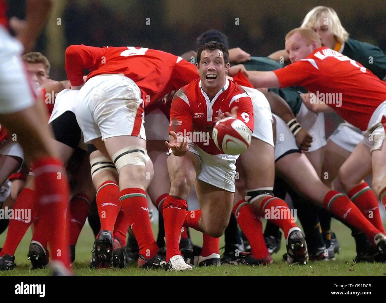 Wales' Gareth Cooper clears from the scrum during the International ...