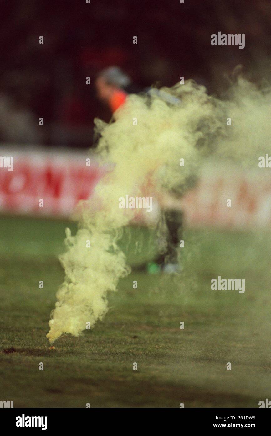 Soccer - Friendly - Switzerland v England. Smoke bomb on the pitch ...