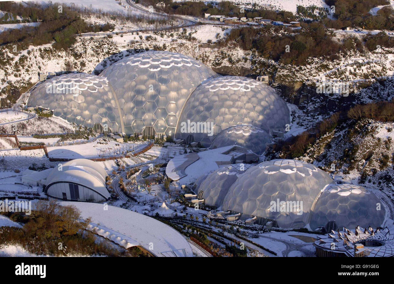 A general view of the Eden Project, which is covered in snow, Saturday ...