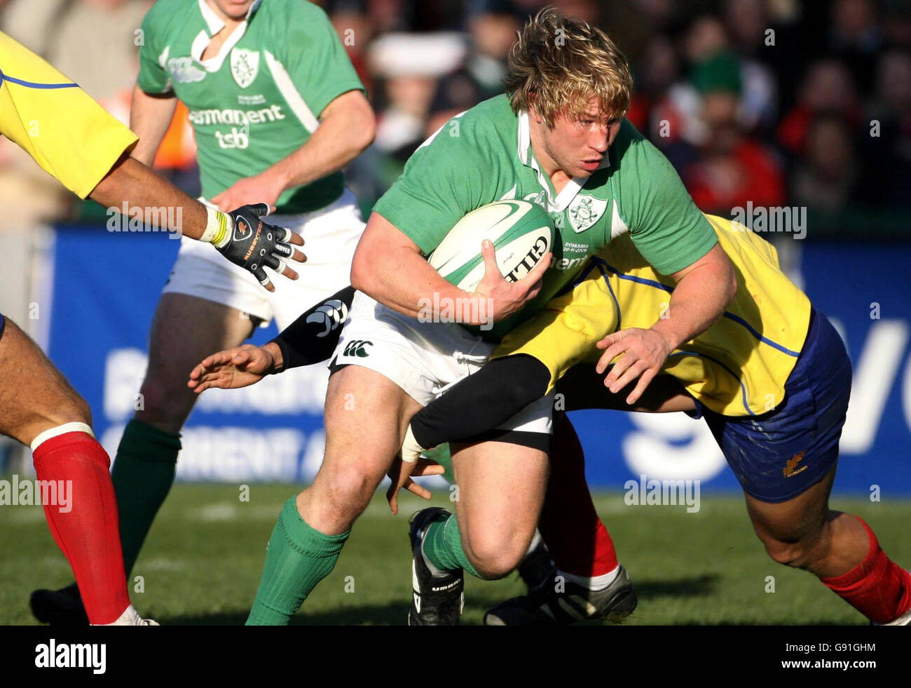 Ireland's Jerry Flannery (C) in action during the international match ...