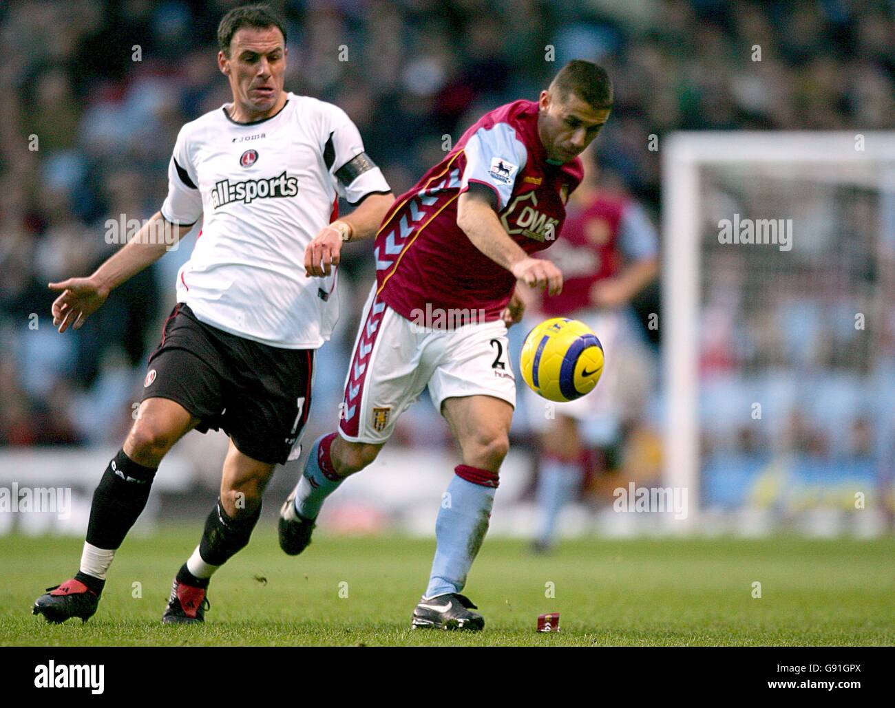 (R-L) Aston Villa's Kevin Phillips and Charlton Athletic's Radostin ...