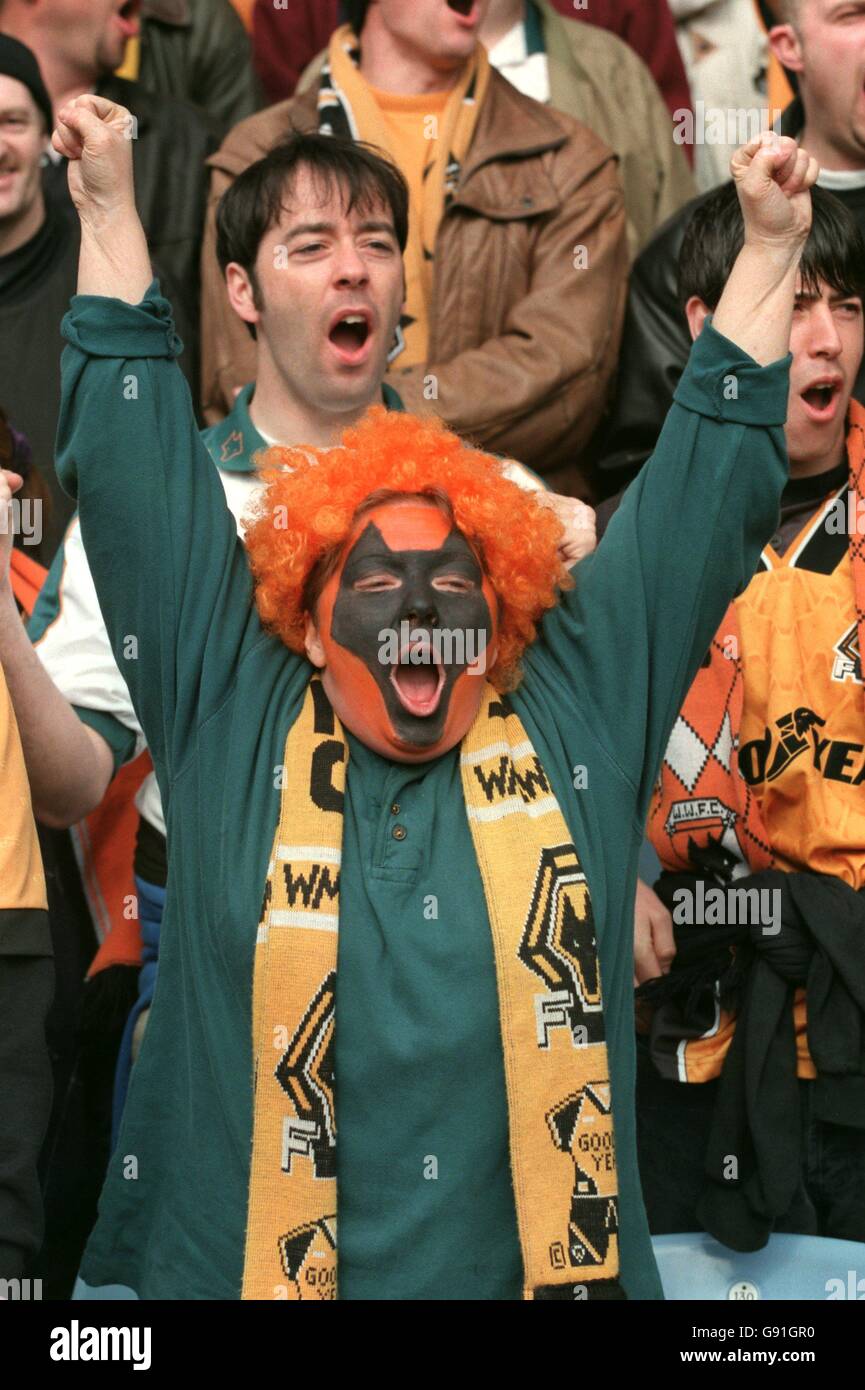 Wolverhampton wanderers fan with a painted face hi-res stock ...