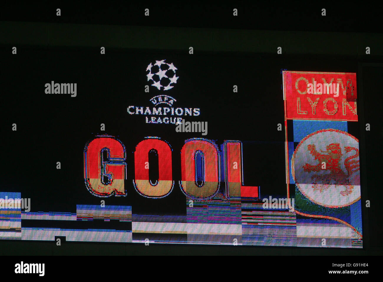 The giant tv screen at the santiago bernabeu signals goal hi-res stock ...