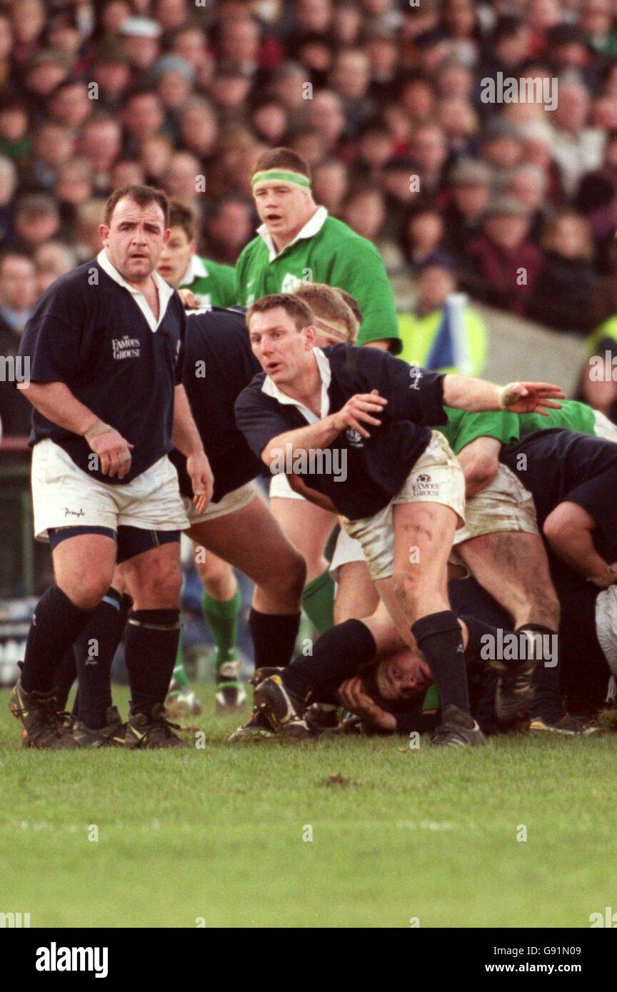 Scotlands gary armstrong centre releases the ball from the scrum hi-res ...
