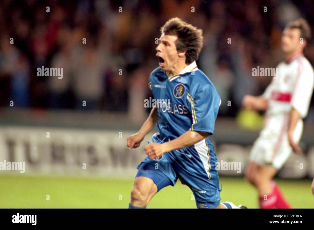 Gianfranco Zola, Chelsea celebrates scoring the winning goal of the ...