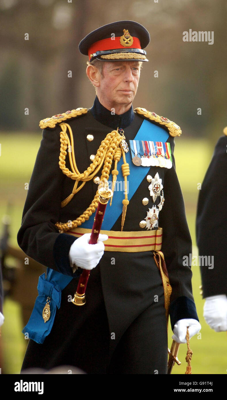 The Duke of Kent marches onto the parade ground at the Military College ...