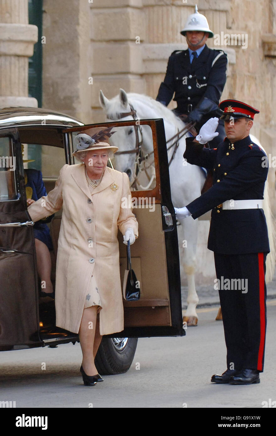 Queen Elizabeth II arrives at St Georges Square, Valletta for a four ...
