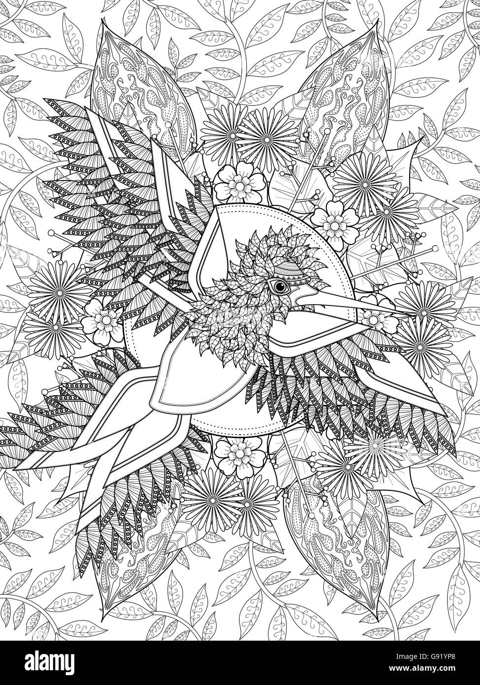 lovely bird adult coloring page with floral elements Stock Vector Image ...