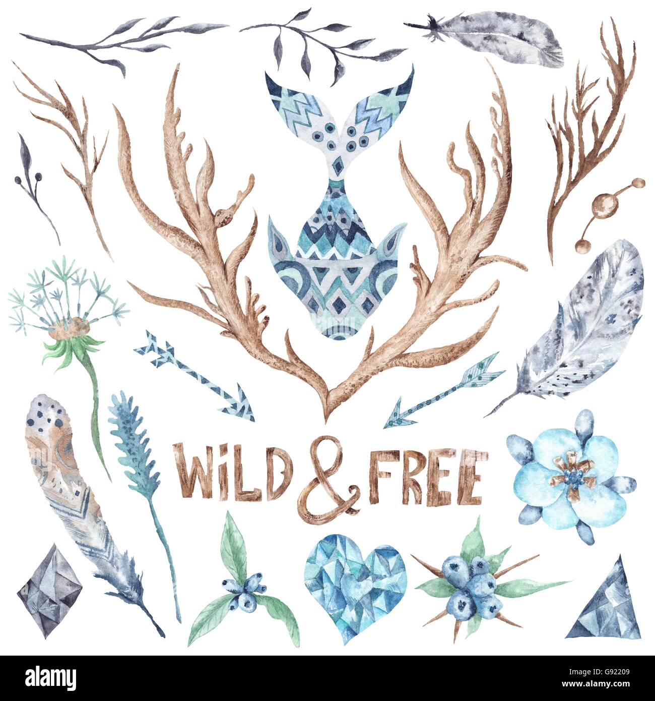 Collection of hand-painted boho wild and free style objects - feathers ...