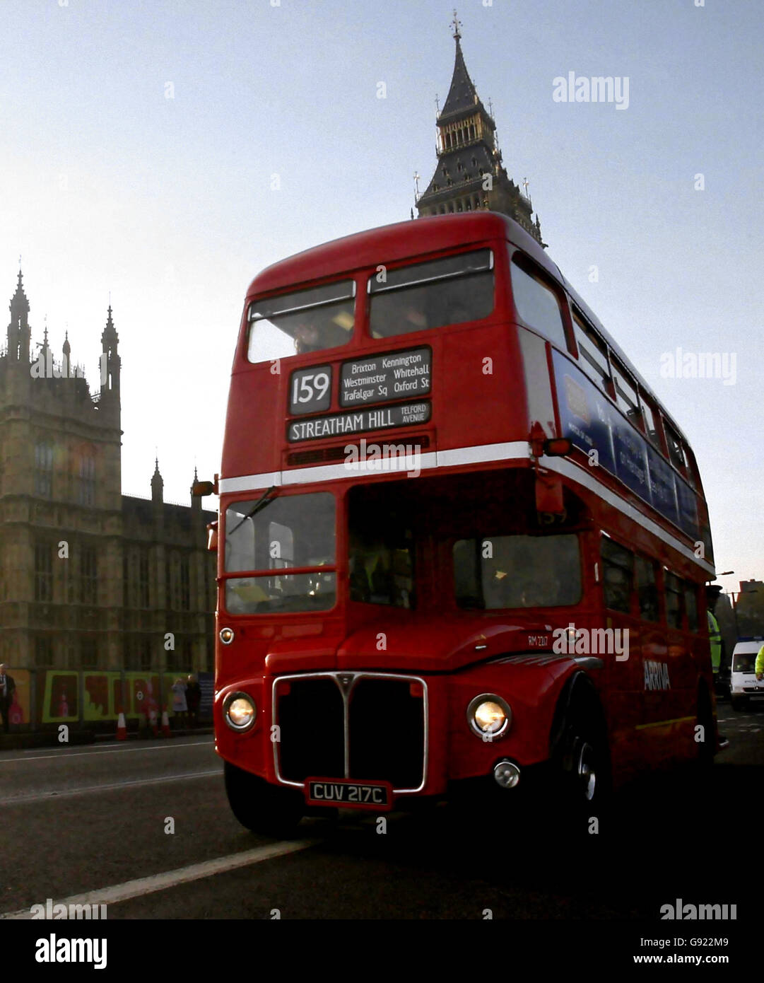 The last london routemaster passes the houses of commons hi-res stock ...
