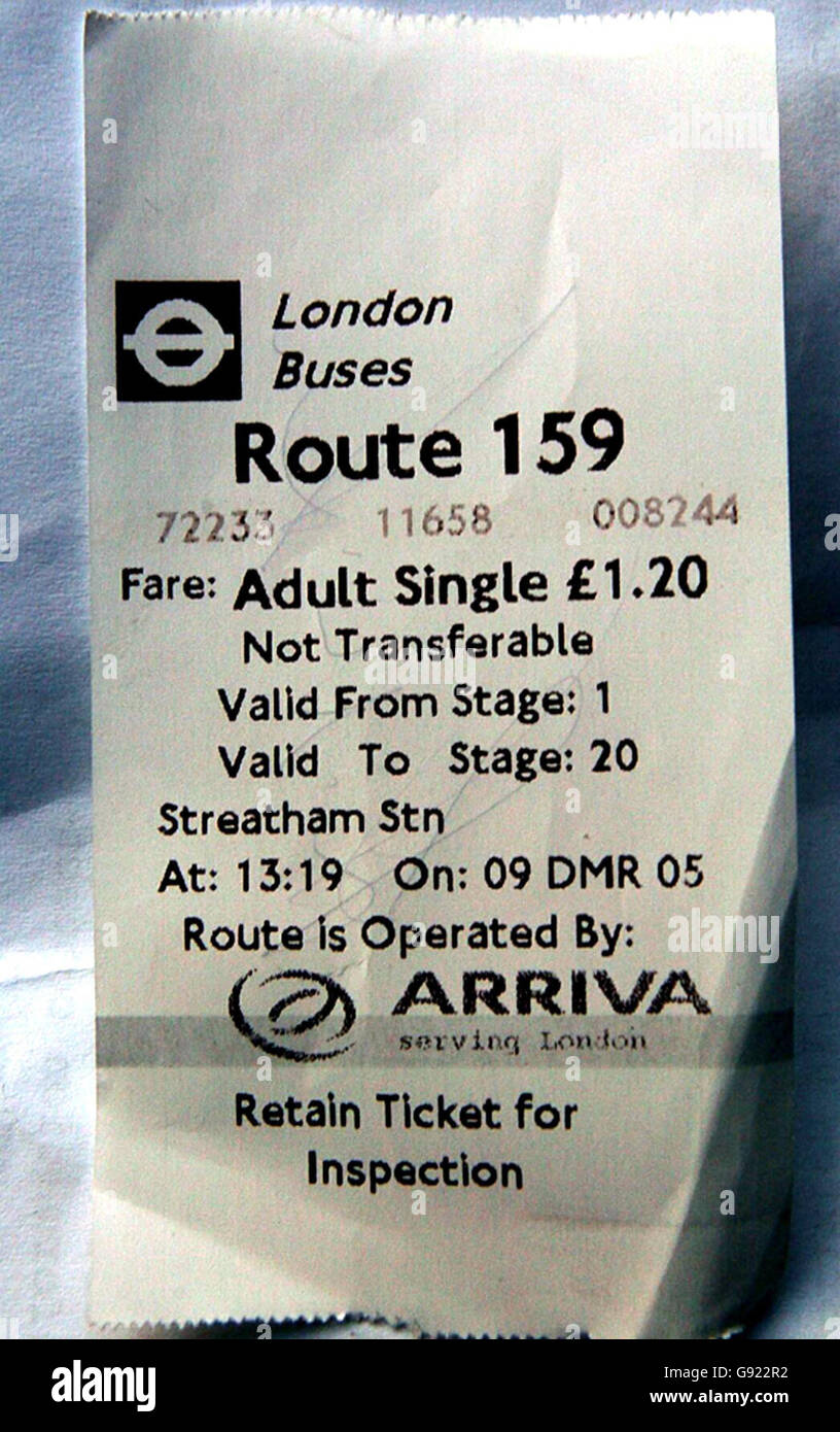 A bus ticket for 159 routemaster for its last trip hi-res stock ...