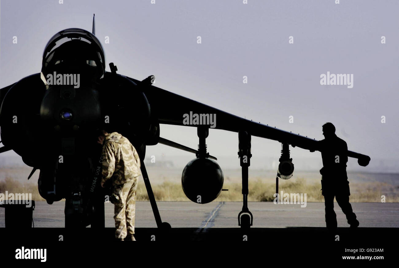 Raf ground crew work on british harriers at kandahar airbase hi-res ...
