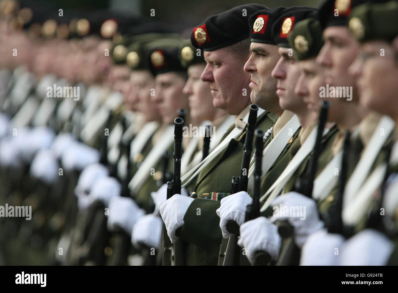An Irish Defence Force guard of honour on the parade ground at McKee ...