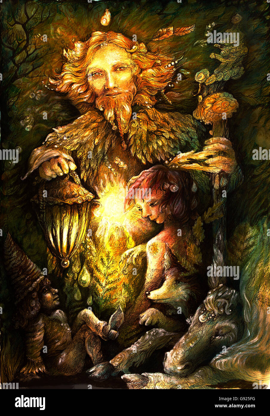 golden forest fairy guardian spirit, detailed illustration Stock Photo ...