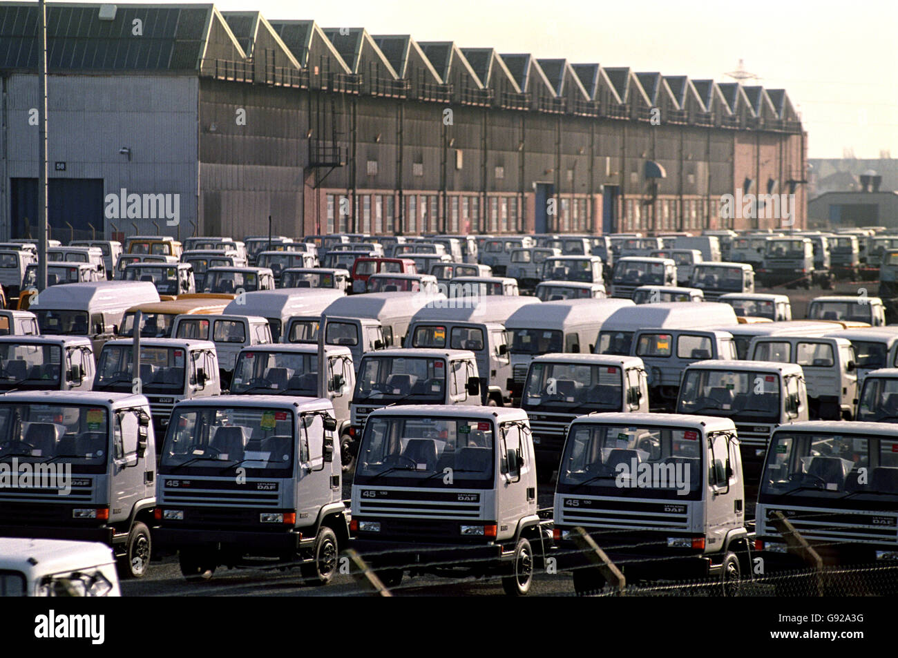Thousands of trucks lie idle at the leyland daf plant hi-res stock ...