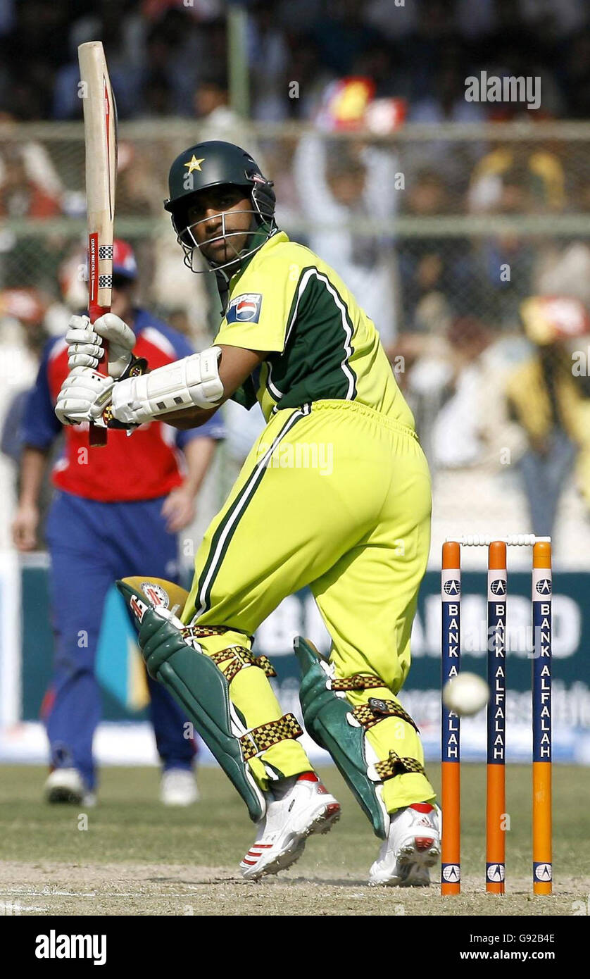 Pakistan's Mohammad Yousuf looks back after hiting the ball during the ...