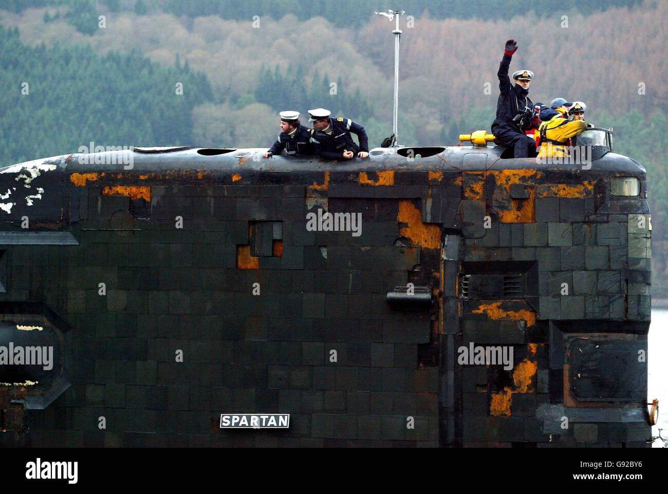 Crew of the attack Submarine Spartan return to the Faslane Naval Base ...