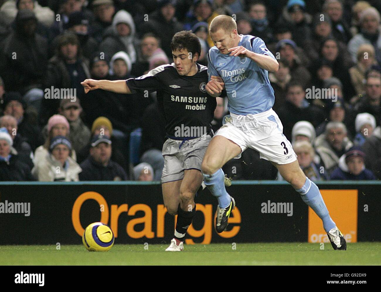 Manchester citys ben thatcher and chelseas joe cole hi-res stock ...