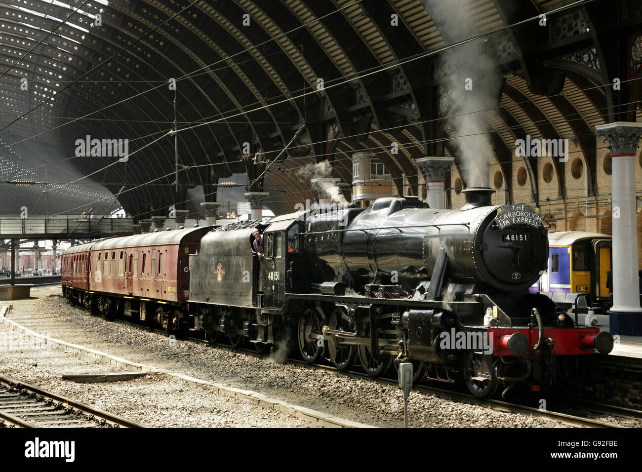 LMS Stanier class 8F steam locomotive 48151 at York station, UK with ...