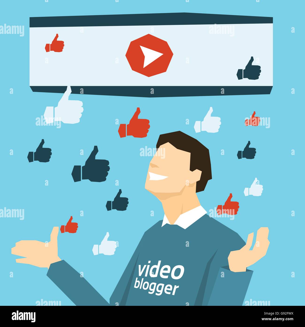 Popular Video Blogger With Like Thumb Up Stock Vector Image & Art - Alamy