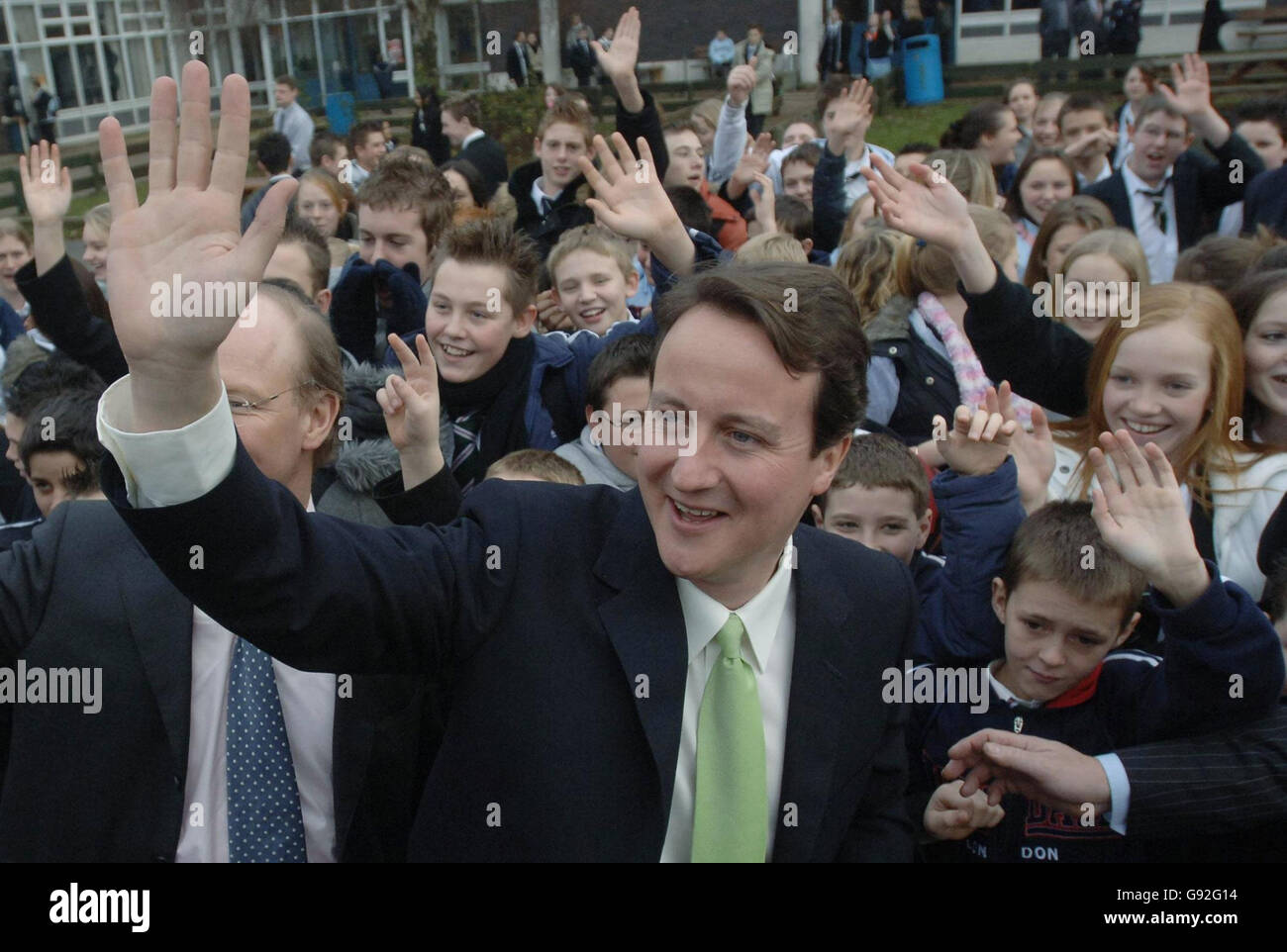 Conservative Party leader David Cameron meets pupils at Barstable ...
