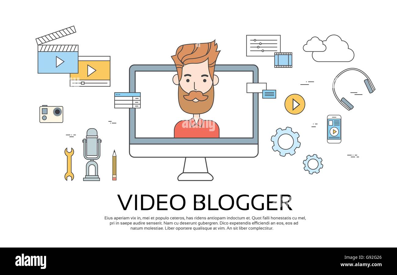 Video blogging thin line Cut Out Stock Images & Pictures - Alamy