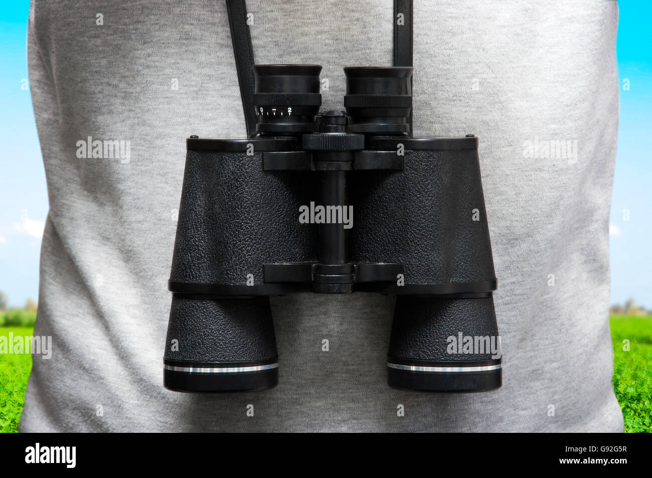 An Explorer With Binoculars Outdoor Stock Photo - Alamy