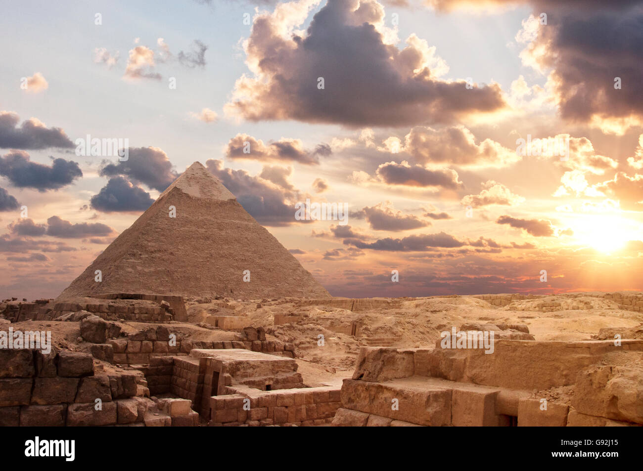 Ancient Egyptian Giza Pyramids at Sunset Stock Photo - Alamy