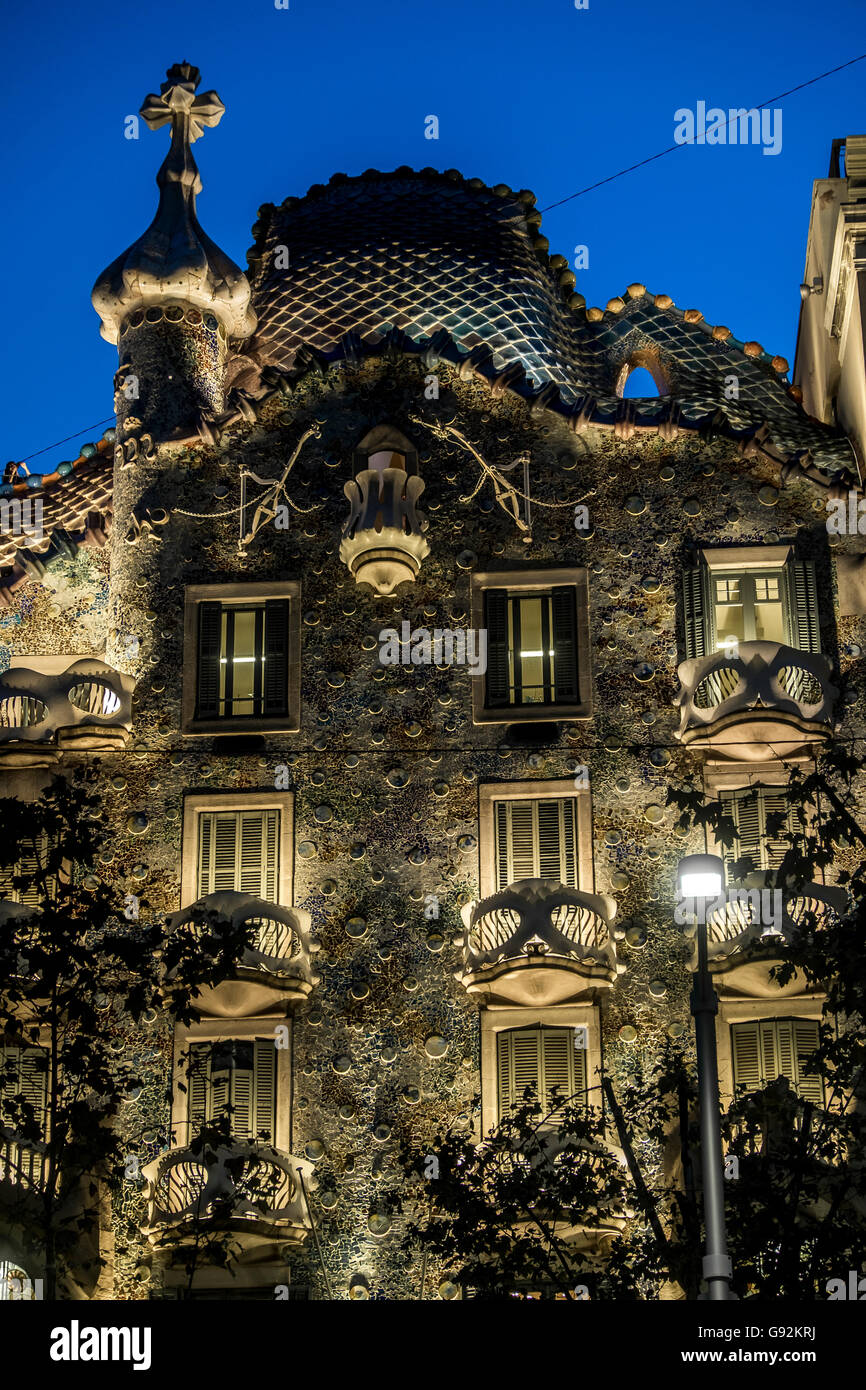 Facade of Casa Batlló, by architect Antoni Gaudi, Barcelona, Catalonia ...