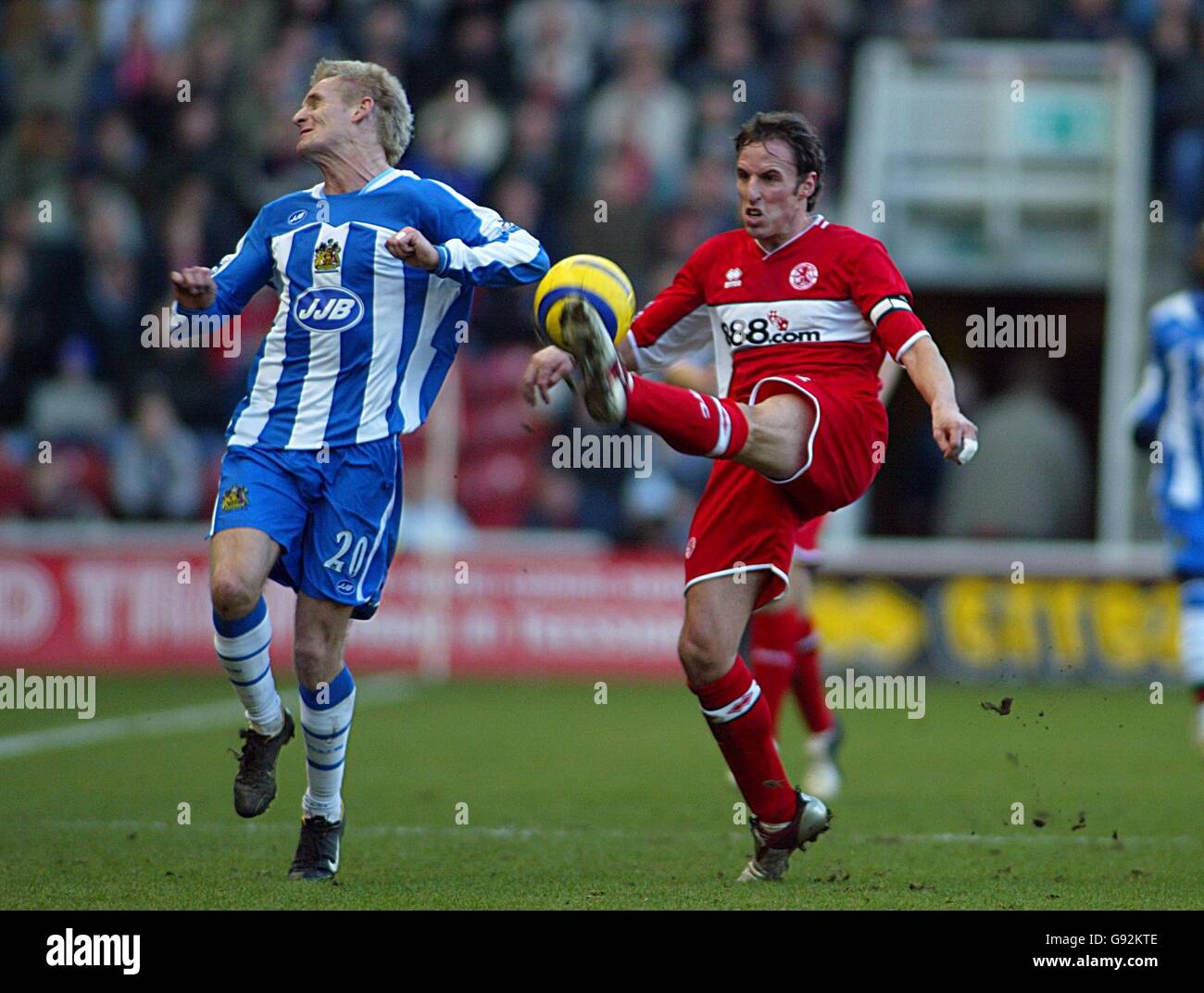 Middlesbroughs gareth southgate and wigan athletics gary teale hi-res ...
