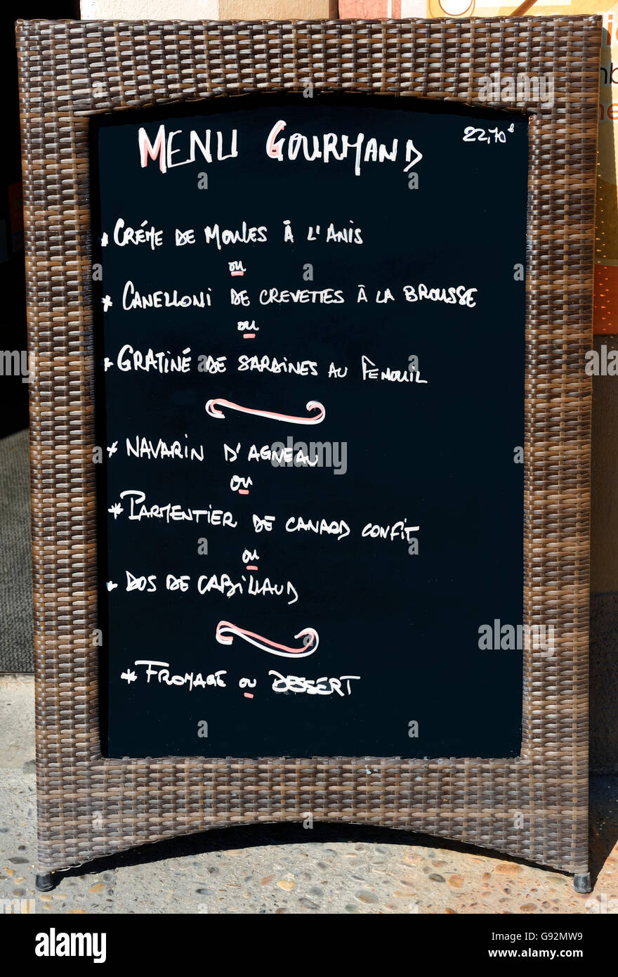 Menu sign outside a restaurant in France Stock Photo - Alamy
