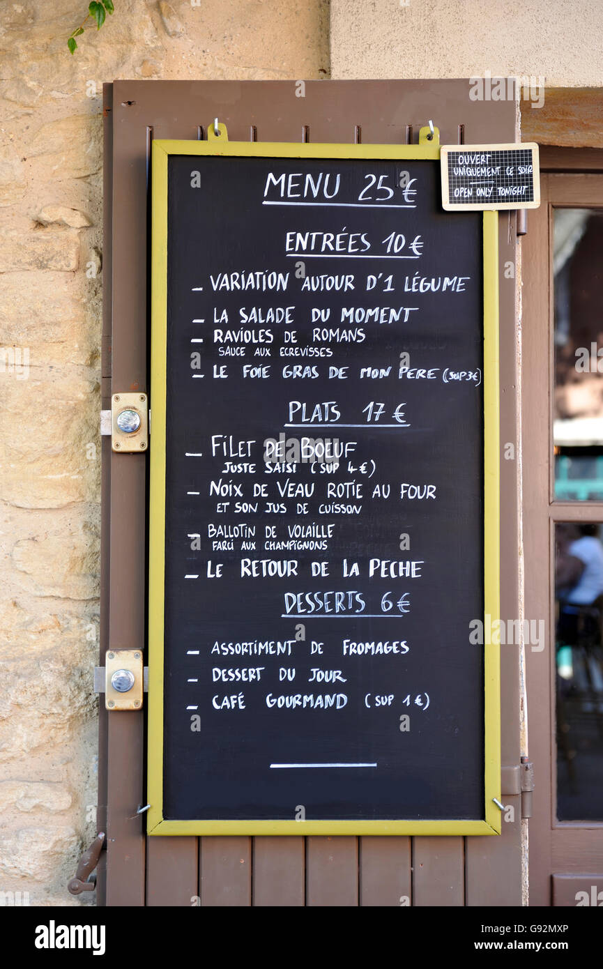 Menu sign outside a restaurant in France Stock Photo - Alamy