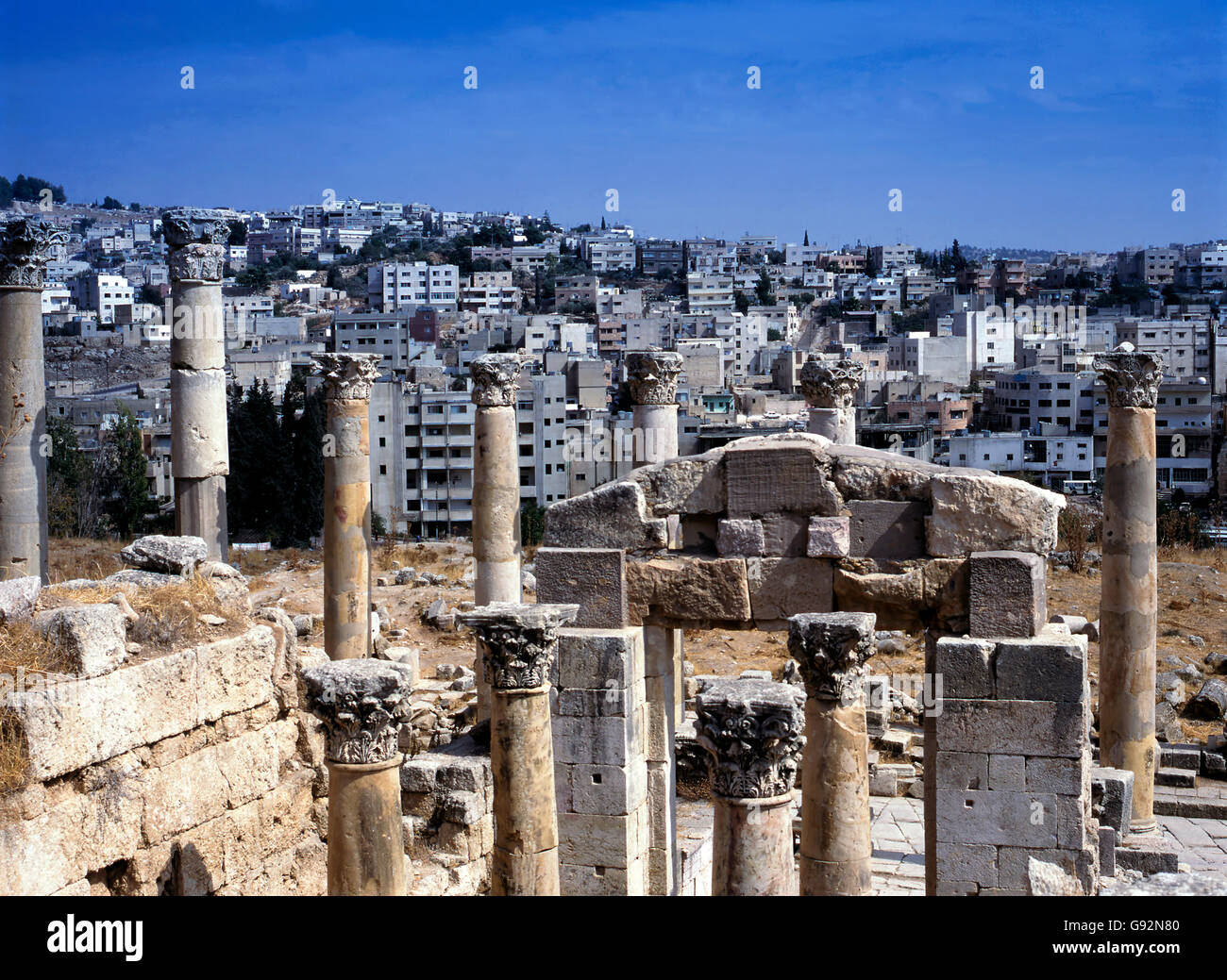 View at the modern city of Jerash in Jordan seen from the Artemis ...